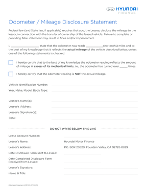 Fillable Online Odometer Mileage Disclosure Statement Fax Email Print ...