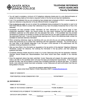 Fillable Online santarosa Reference Check Worksheet - santarosa Fax ...