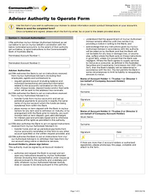 Fillable Online Adviser Authority to Operate Form - CommSec Adviser ...