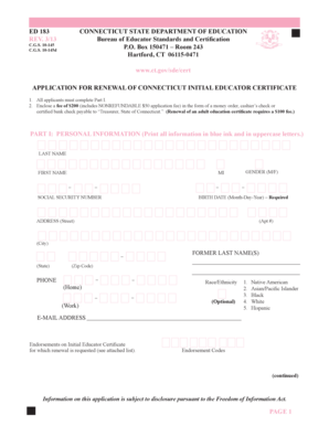 Fillable Online sde ct ED 183 Application for Renewal - Connecticut ...