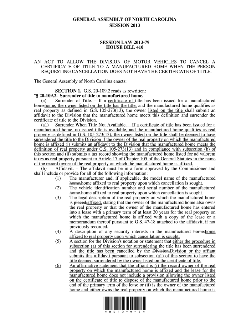Fillable Online ncleg GENERAL ASSEMBLY OF NORTH CAROLINA SESSION 2013 ...
