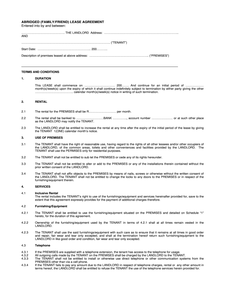 Family Member Printable Rental Agreement Template Printable Templates