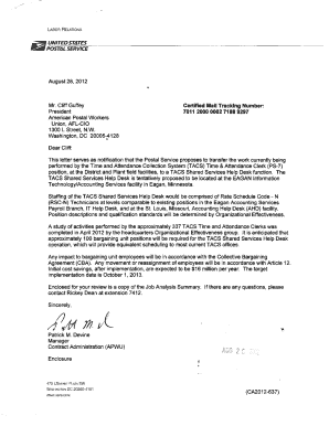 Fillable Online apwu 082812 USPS Letter to APWU. 082812 USPS Letter to ...