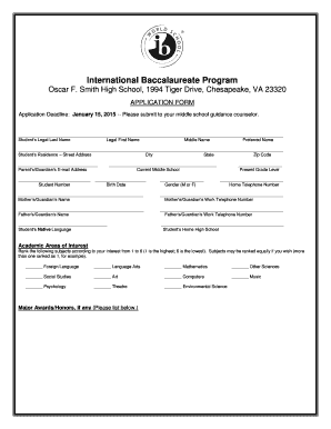 Fillable Online IB Application - Chesapeake Public Schools Fax Email ...