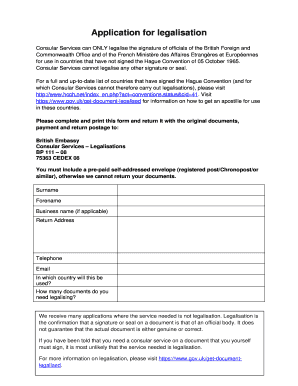 Fillable Online Application for Legalisation - Gov.uk Fax Email Print ...