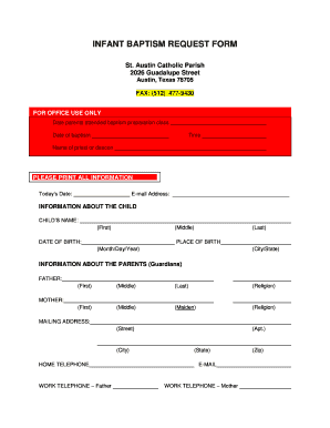 Fillable Online INFANT BAPTISM REQUEST FORM St Fax Email Print - pdfFiller