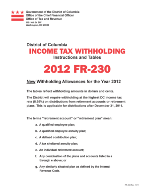 Fillable Online dc FR-230 2012 Income Tax Withholding Instructions and ...
