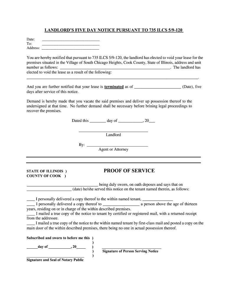 5 Day Notice Illinois Pdf Fill Online Printable Fillable Blank PdfFiller