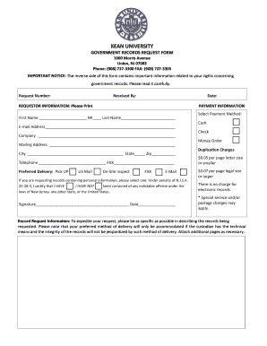 Fillable Online kean KEAN UNIVERSITY GOVERNMENT RECORDS REQUEST FORM ...