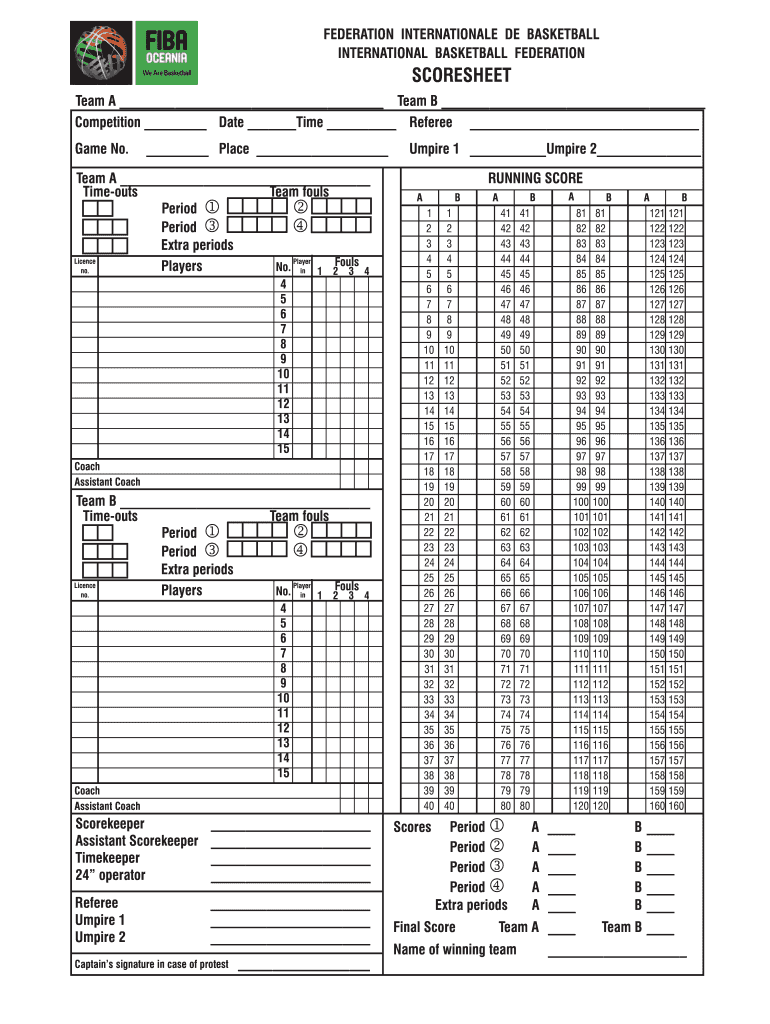 Fiba Scoresheet Fill Online Printable Fillable Blank PdfFiller