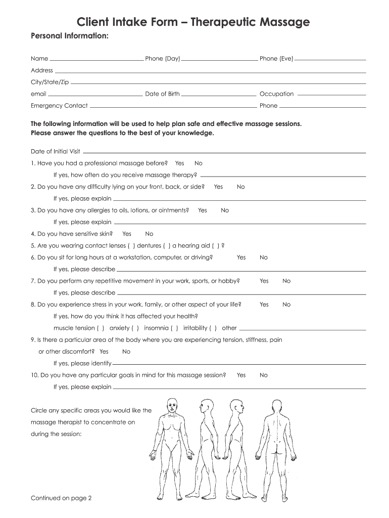 Massage Intake Form Fill Online Printable Fillable Blank PdfFiller