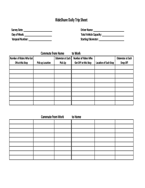 Fillable Online RideShare Daily Trip Sheet Fax Email Print - pdfFiller