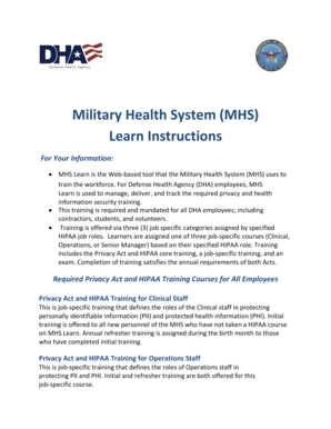 Fillable Online tricare Military Health System (MHS) Learn Instructions ...
