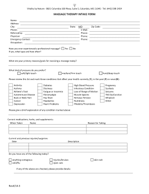 Fillable Online Massage Therapy Intake Form.pdf Fax Email Print - pdfFiller