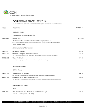 Fillable Online Feb 2014 Forms Price List - CCH Forms Fax Email Print ...