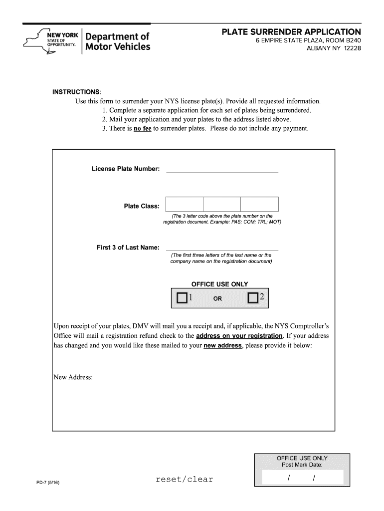 Surrender Plates Ny 2020 2022 Fill And Sign Printable Template Online 