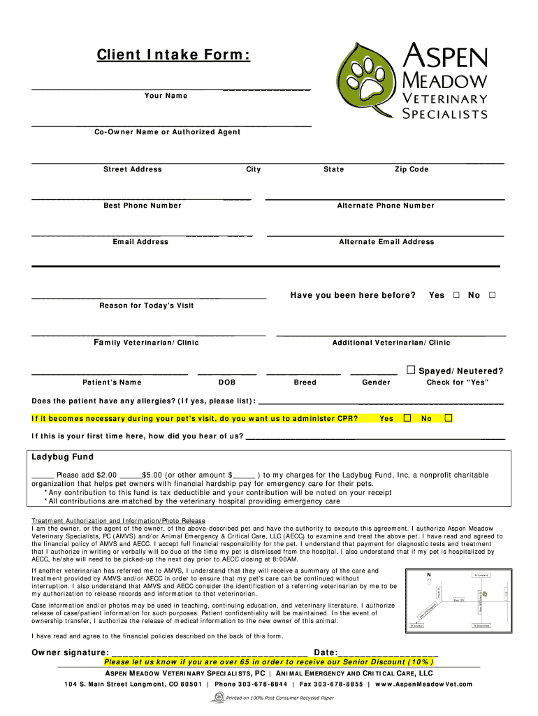 Veterinary Intake Form Fill Online Printable Fillable Blank 