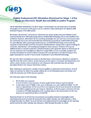 Fillable Online cms Eligible Professional (EP) Attestation Worksheet ...