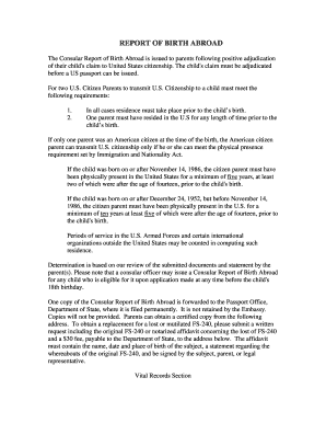 Fillable Online REPORT OF BIRTH ABROAD Fax Email Print - pdfFiller