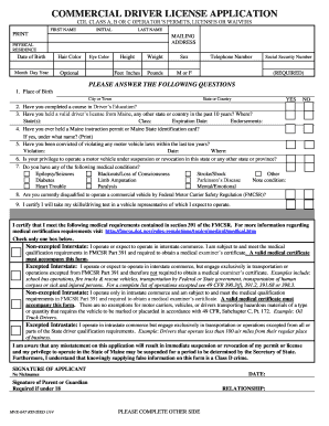 Fillable Online maine CDL CLASS A, B OR C OPERATORS PERMITS, LICENSES ...