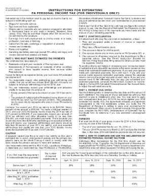 Fillable Online 2014 Instructions For Estimating PA Personal Income Tax ...