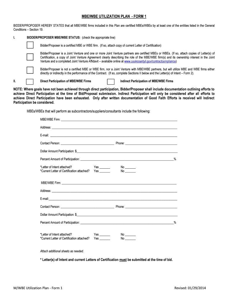 Fillable Online MBE/WBE UTILIZATION PLAN Fax Email Print - pdfFiller