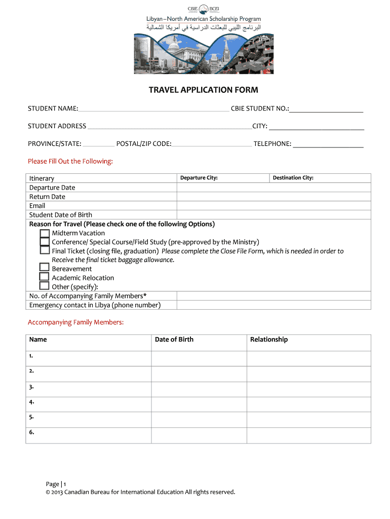 Fillable Online Travel application form - CBIE-BCEI Fax Email Print - pdfFiller
