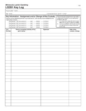 Fillable Online mn Lg281 Key Log - mn Fax Email Print - pdfFiller