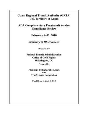 Fillable Online fta dot Guam Regional Transit Authority (GRTA) U.S ...