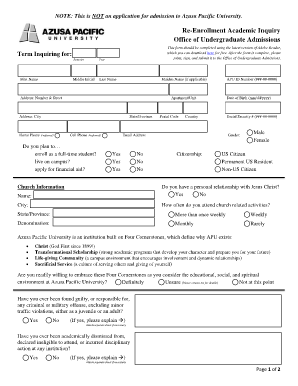 Fillable Online NOTE This is NOT an application for admission to Azusa ...