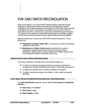 Fillable Online dof ca Vol 1 - ch 18 - Daily Batch Reconciliation Fax ...