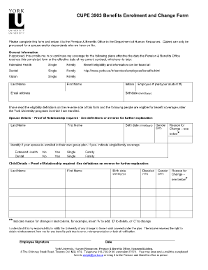 Fillable Online CUPE 3903 Benefits Enrolment and Change Form Fax Email ...