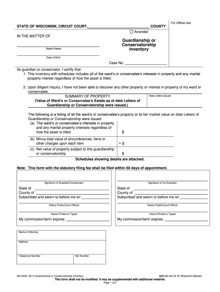 Fillable Online wicourts Guardianship or Conservatorship Inventory ...