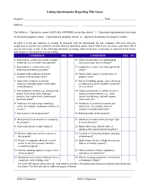 Fillable Online Listing Questionnaire Regarding Title Issues Fax Email ...
