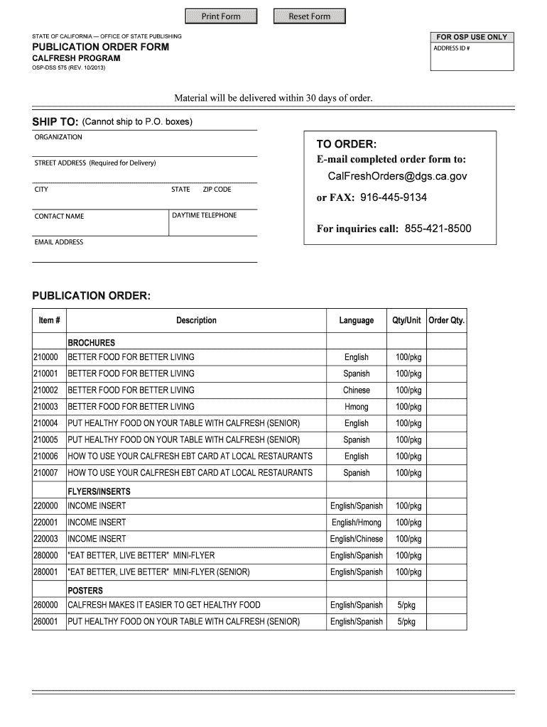 Fillable Online cdss ca Material will be delivered within 30 Fax Email Print - pdfFiller