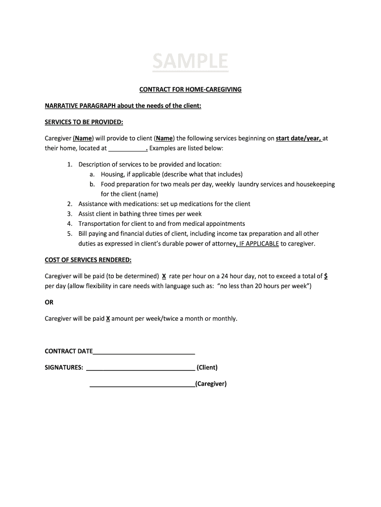 Caregiver Contract Template South Africa Fill Online Printable