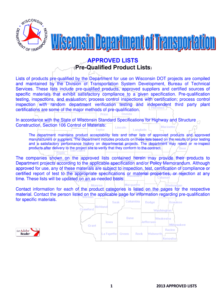 Fillable Online dot wisconsin Approved lists - dot wisconsin Fax Email ...