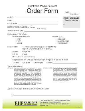Fillable Online Order Form - EUF Corporation Fax Email Print - pdfFiller