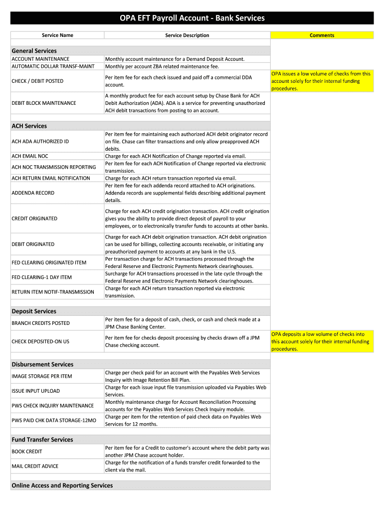 Fillable Online nyc OPA EFT Payroll Account - Bank Services Fax Email ...