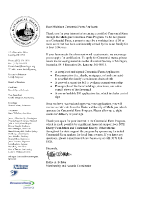 Fillable Online hsmichigan Dear Michigan Centennial Farm Applicant ...