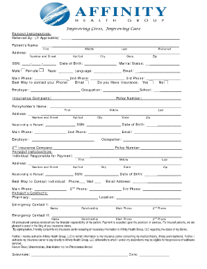 Fillable Online Patient Information - Affinity Health Group Fax Email Print - pdfFiller