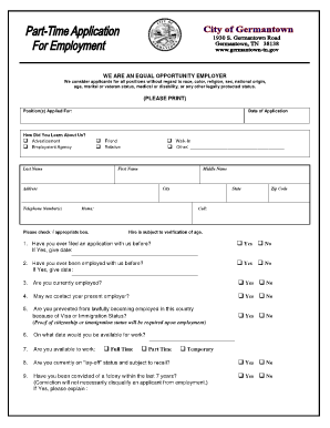 Fillable Online Download a part time employment application - City of ...
