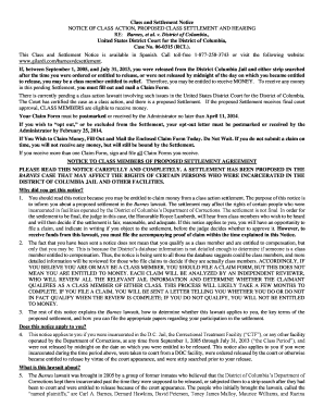 Fillable Online doc dc Class and Settlement Notice NOTICE OF CLASS ...