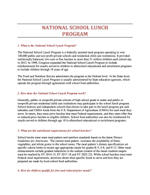 Fillable Online fns usda NATIONAL SCHOOL LUNCH PROGRAM Fax Email Print ...