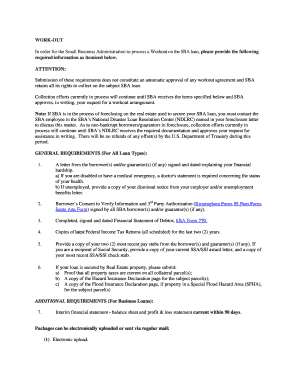 Fillable Online sba WORK-OUT In order for the Small Business ... - SBA ...