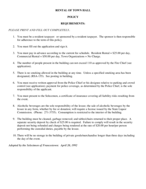 Fillable Online Town Hall Rental Application Fax Email Print - pdfFiller