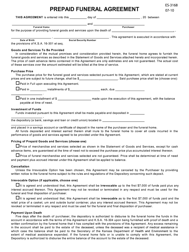 Fillable Online Prepaid Funeral agreement Fax Email Print - pdfFiller