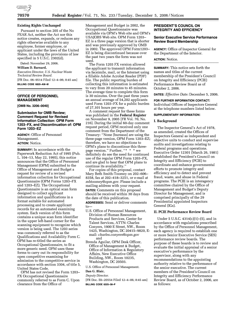 Fillable Online gpo Questionnaire (OPM Forms 1203FX and 1203EZ) - gpo ...