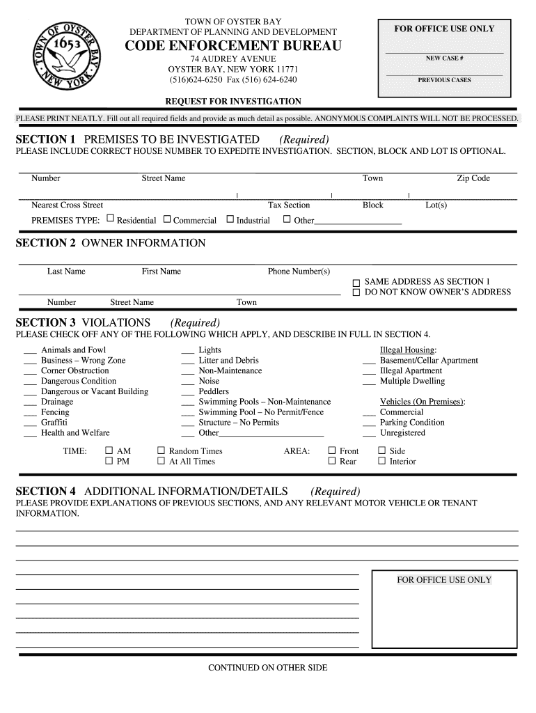 Town Of Oyster Bay Code Enforcement - Fill and Sign Printable Template ...