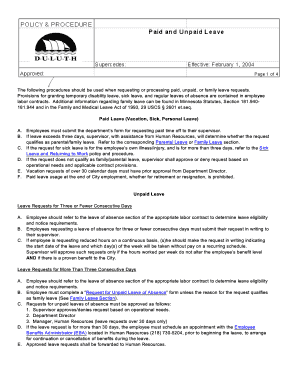 Fillable Online duluthmn Paid and Unpaid Leave Fax Email Print - pdfFiller